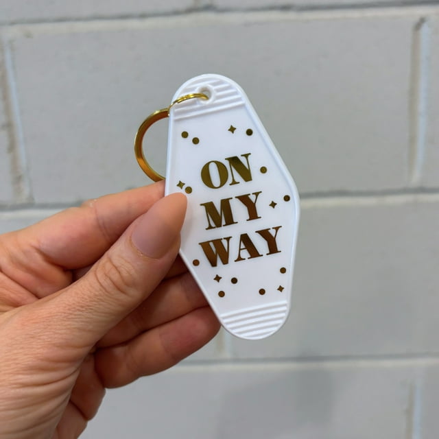 On My Way White Motel Keychain Key Tag | Acrylic - Walmart Business ...