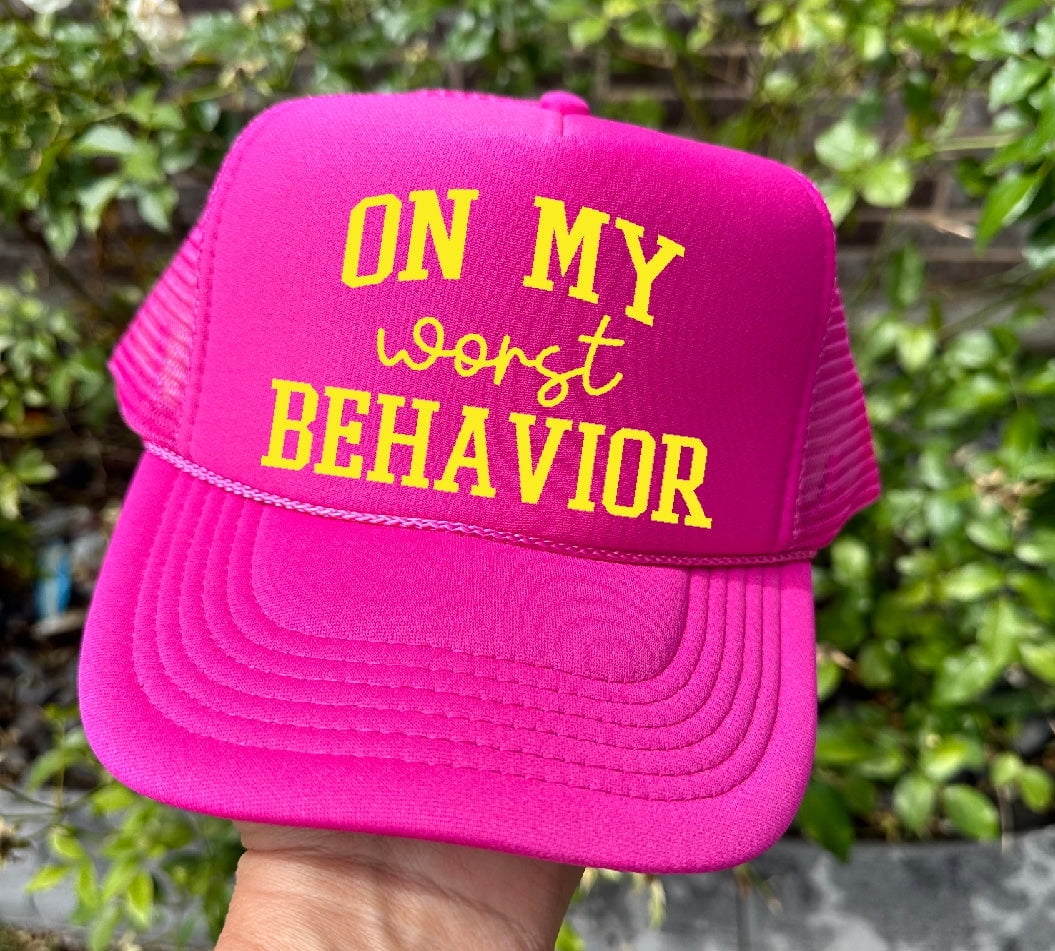 On My Worst Behavior Hot Pink Trucker Hat - Walmart.com