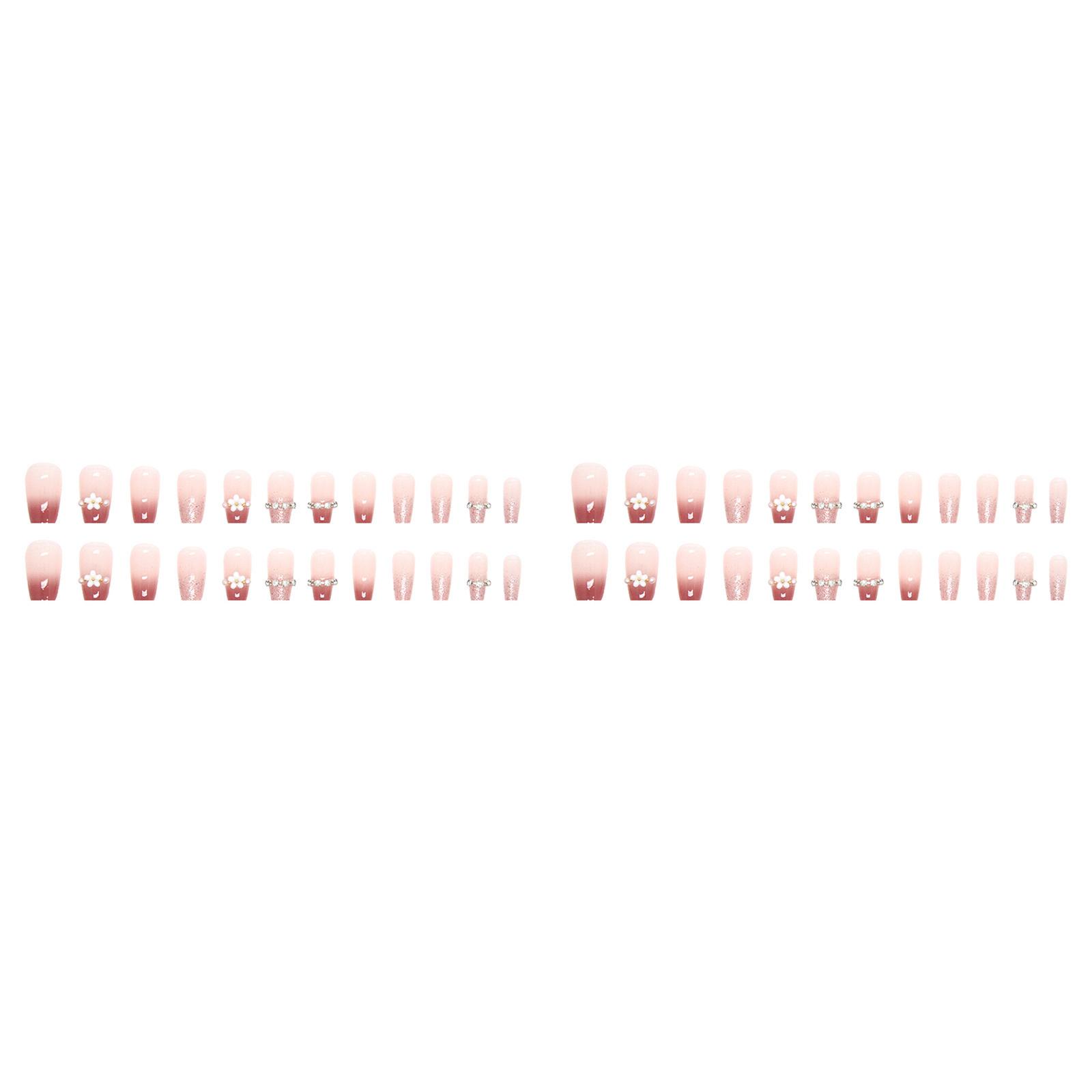 On Nails Shiny Pearl Chain Drill False Nail Patch Flower Design ...