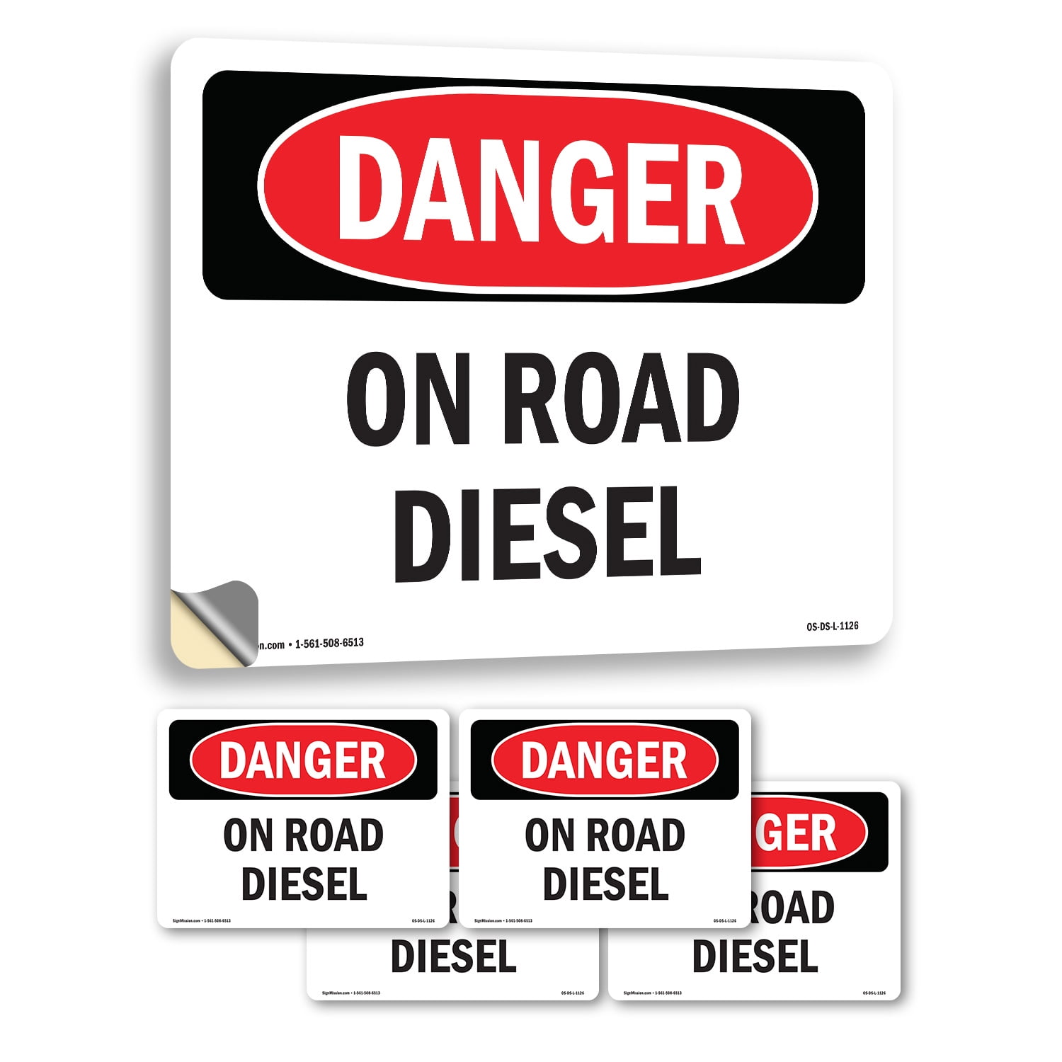 On Road Diesel OSHA Danger Vinyl Decal Label 24 Inch x 18 Inch - 5 Pack ...