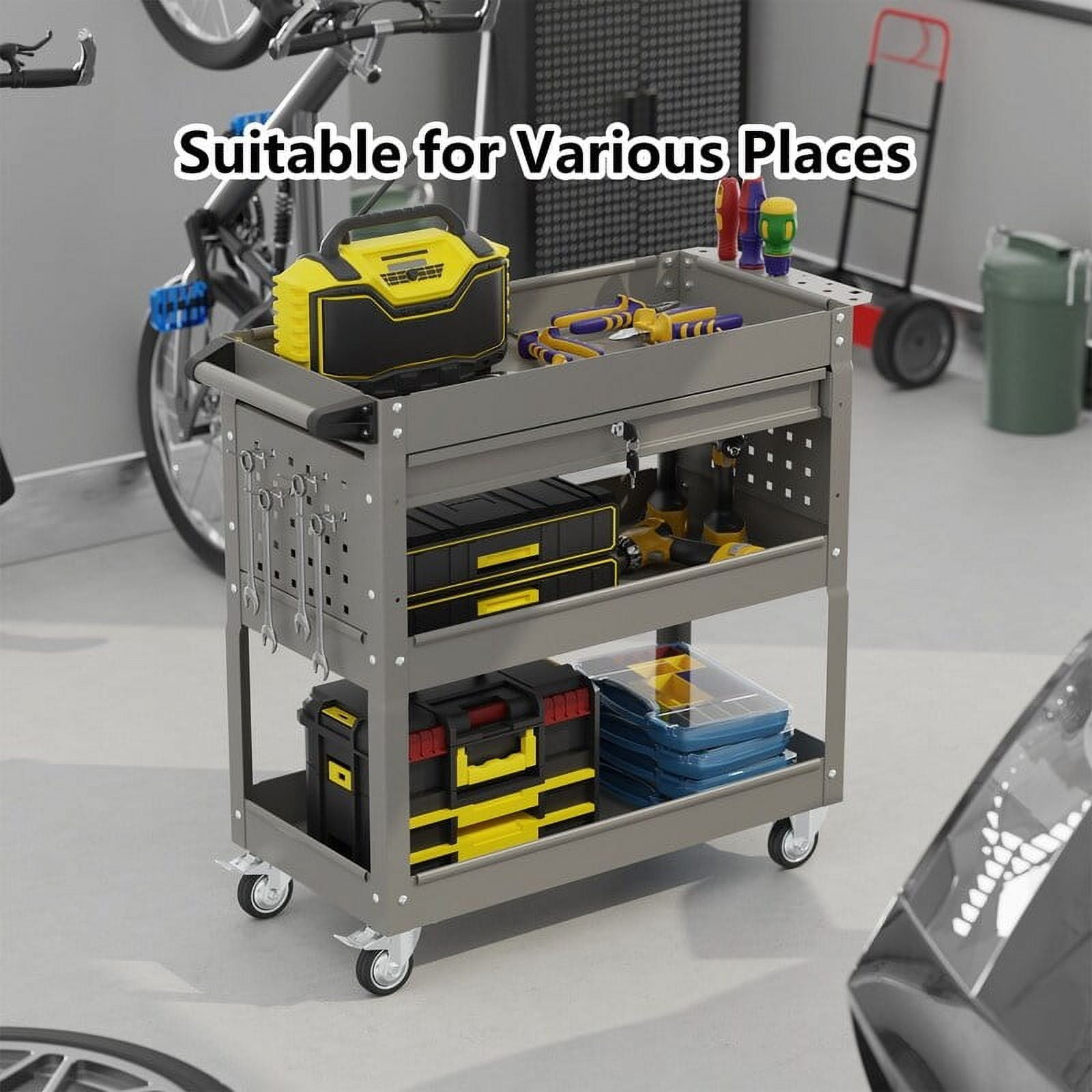 On Shine 3-Tier Rolling Tool Cart on Wheels for Mechanics with Utility ...