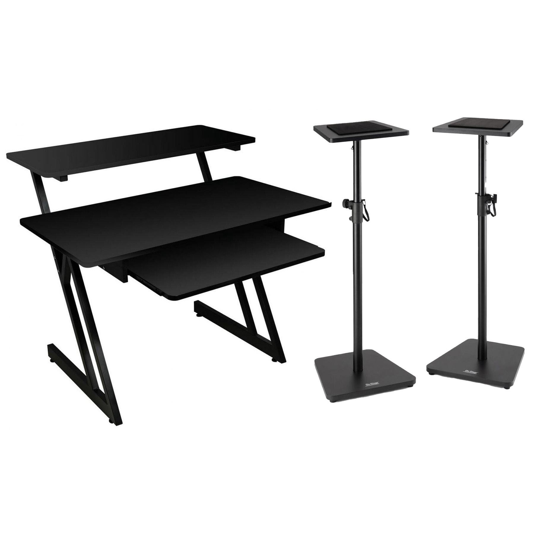 On-Stage WS7500B Black Workstation Bundle with Studio Monitor Stands ...