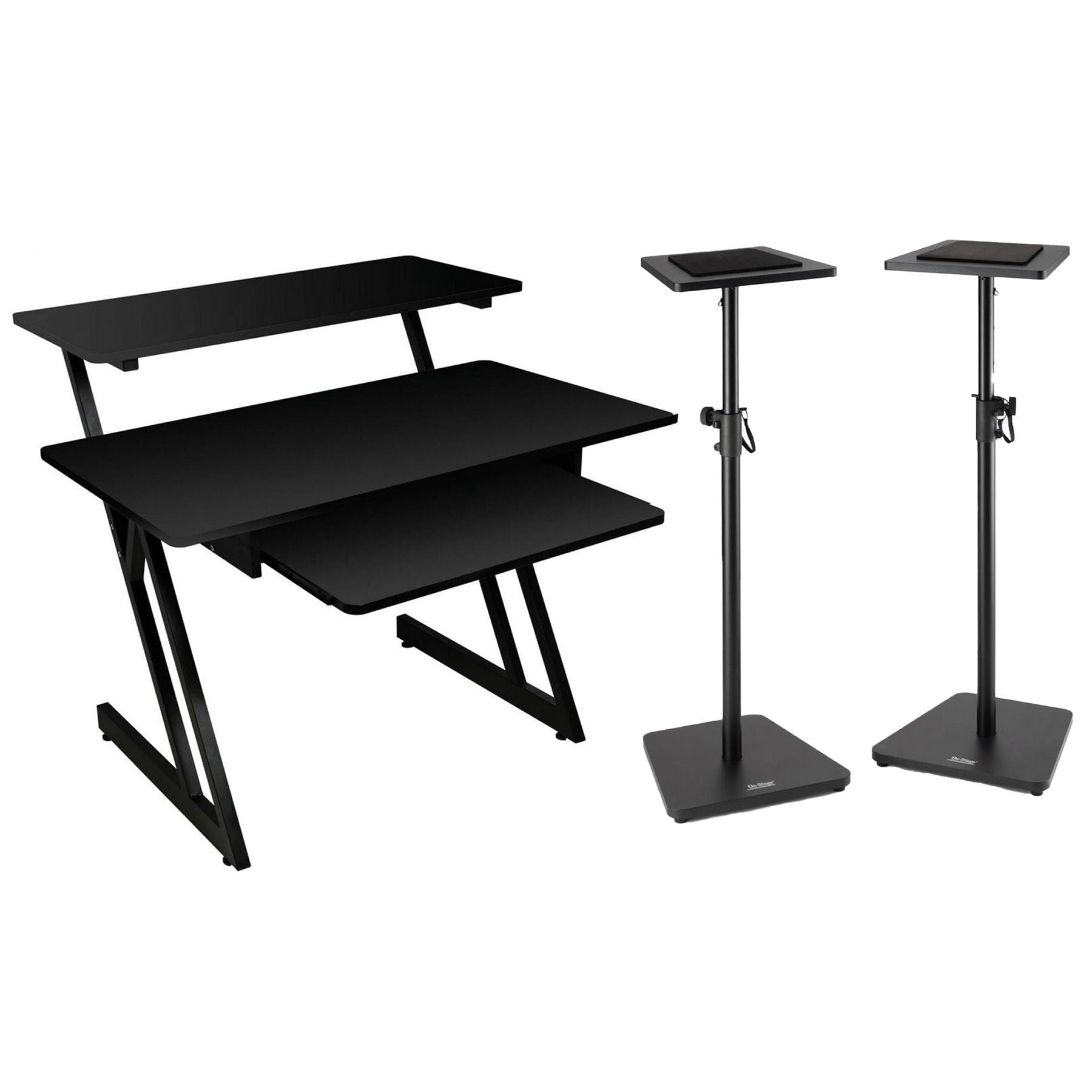 On-Stage WS7500B Black Workstation Bundle with Studio Monitor Stands ...