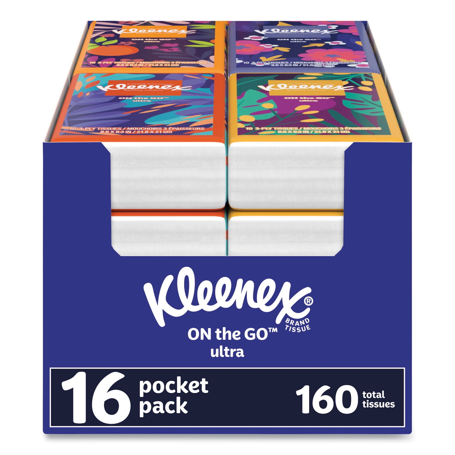 On The Go Packs Facial Tissues, 3-Ply, White, 10/Pouch, 16 Pouches/Pack ...