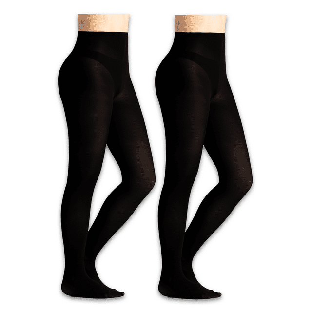 On The Go Womens Opaque Control Top Black Footed Tights 2 Pack