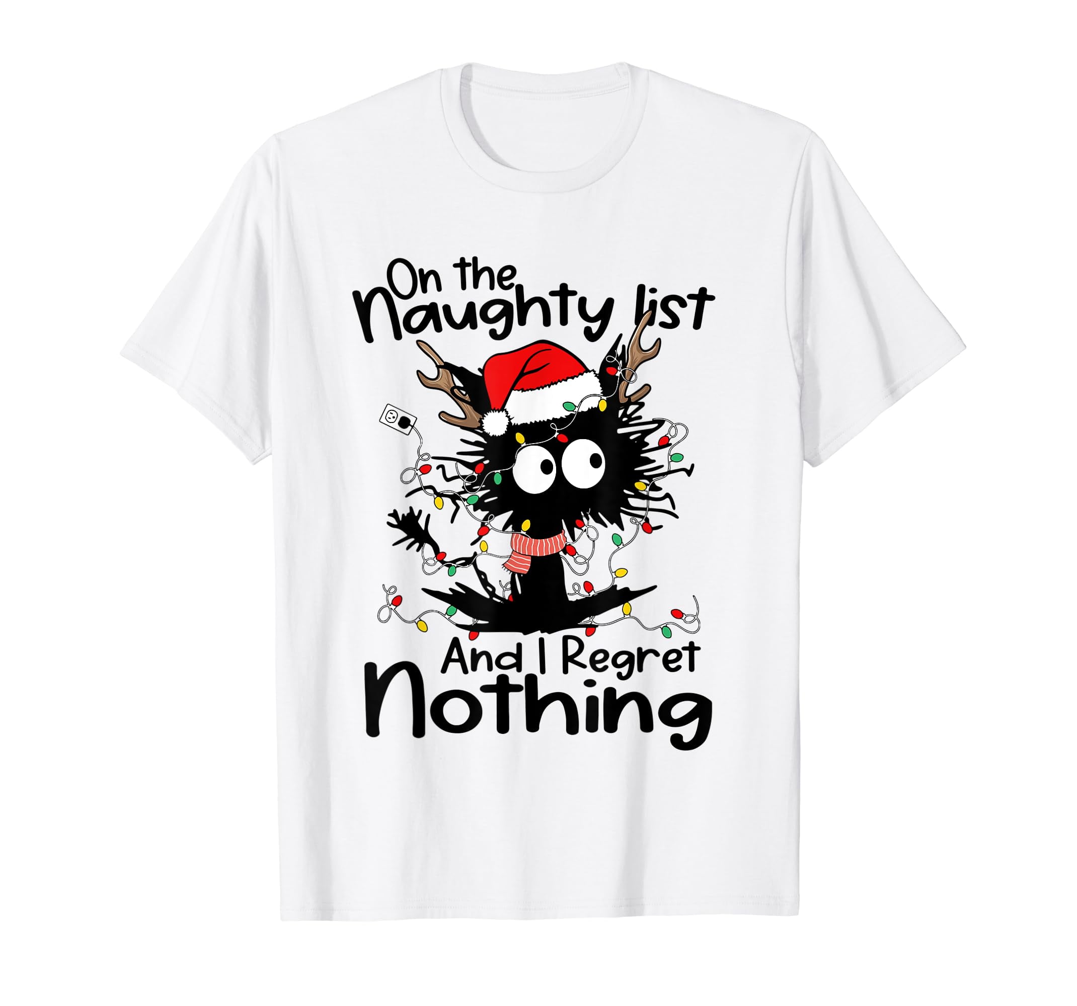On The Naughty List I Regret Nothing Cat Christmas Lights T-Shirt White ...