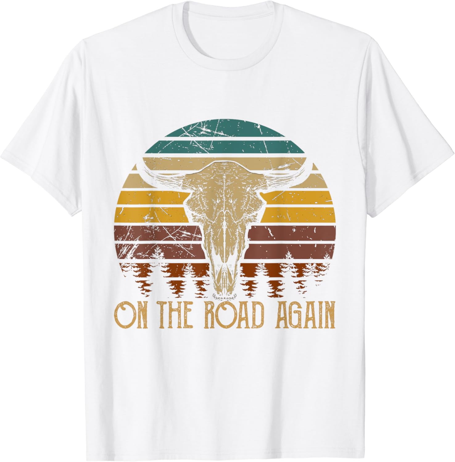 On The Road Again Outlaws Music Bull Skull Love Cowboy Boots T-Shirt ...