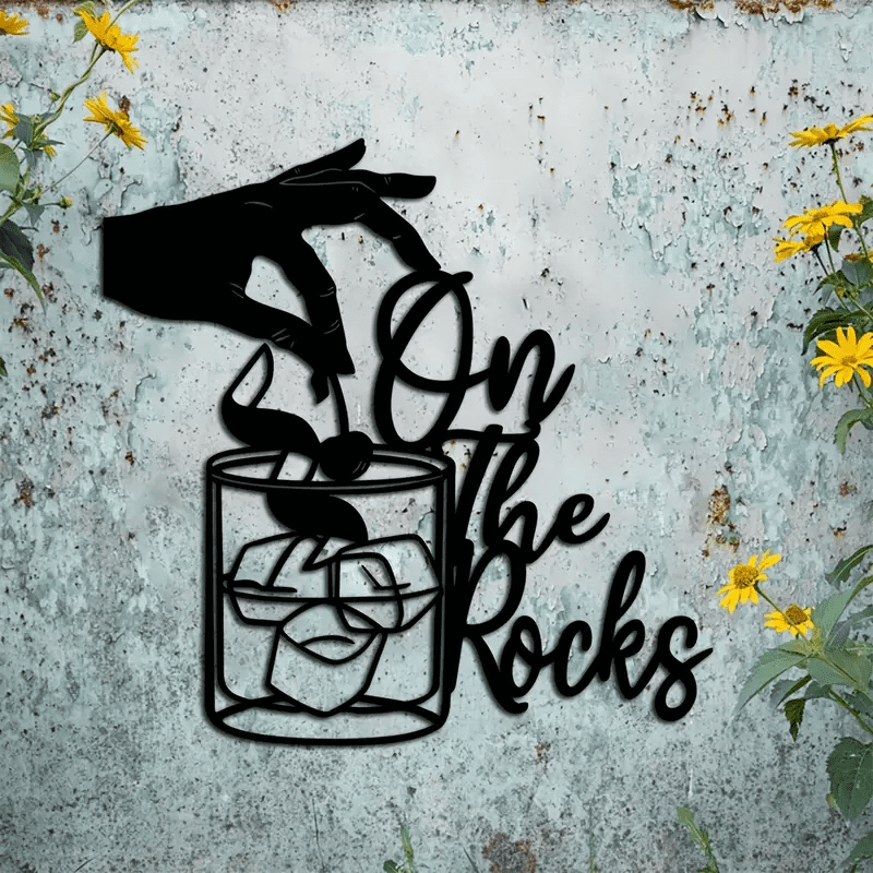 On The Rocks Whiskey Glass Metal Sign, Home Bar Decor Art for Bourbon ...