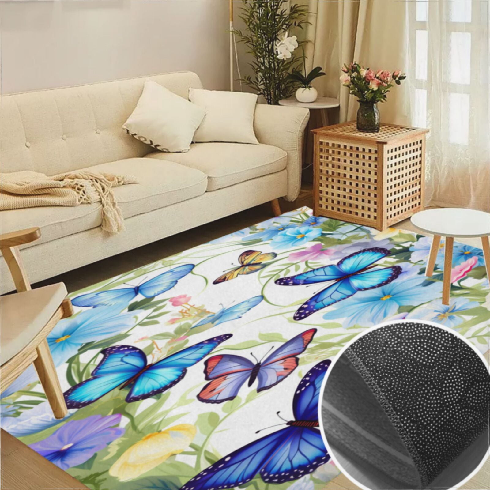 On The Small Floral Pattern, There Is A Group Of Butterflies (7) Adult ...