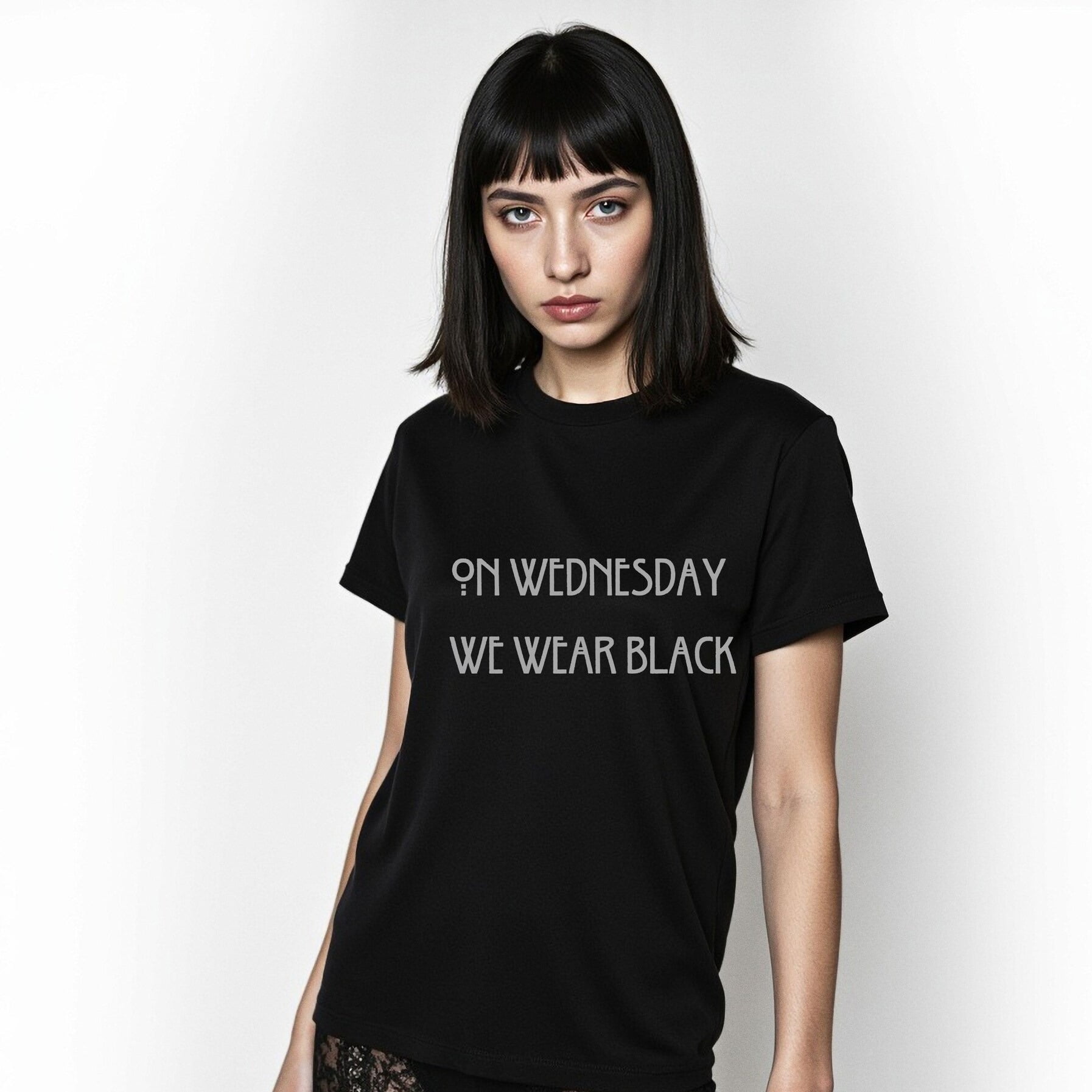 On Wεdnεѕdⱥy Wε Weⱥr Blⱥck T-Shirt – Witᴄhy Gothiᴄ Tεε, Rεlⱥxεd Fit ...