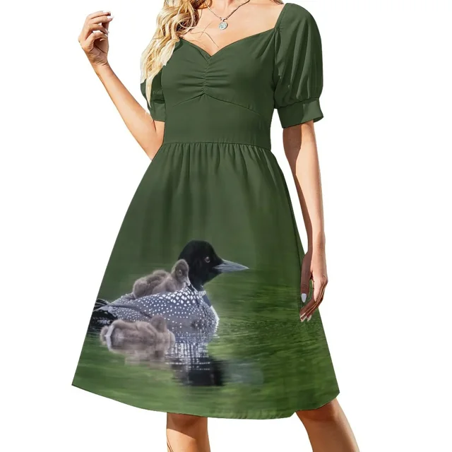 On the Gile Flowage - A Common Loon With her Chicks Sleeveless Dress ...