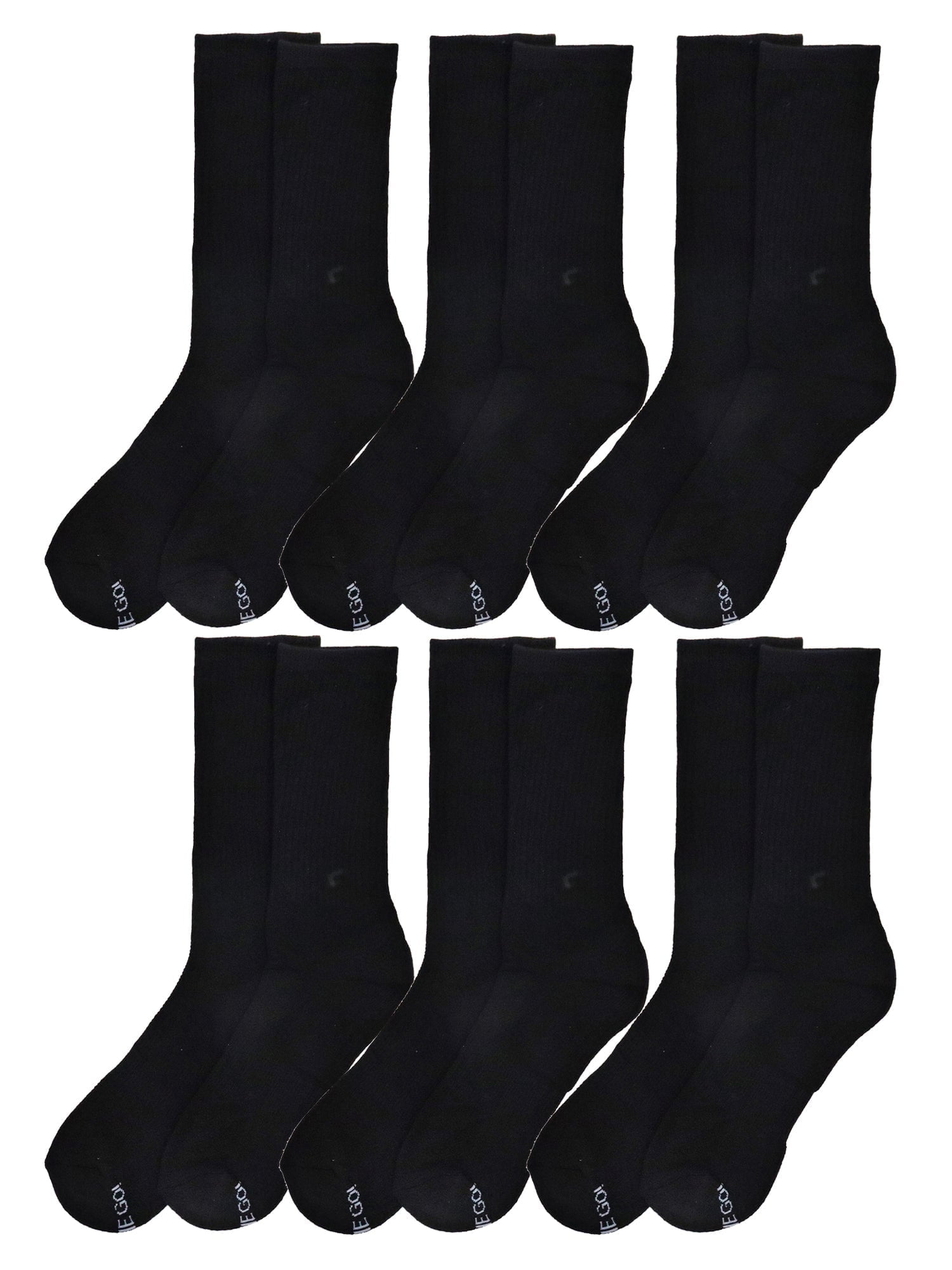 On the Go Men's Crew Socks (6 Pair Pack, Black) - Cushion Moisture ...