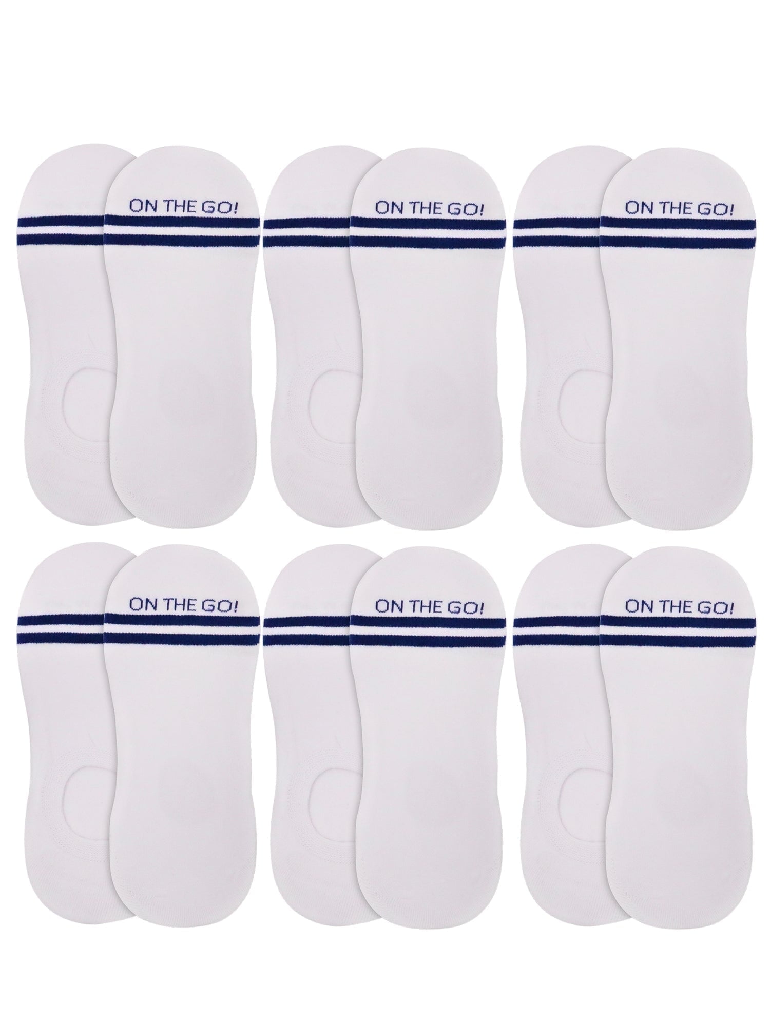 On the Go Men's Invisible Socks (6 Pair Pack, White with Blue Stripes ...