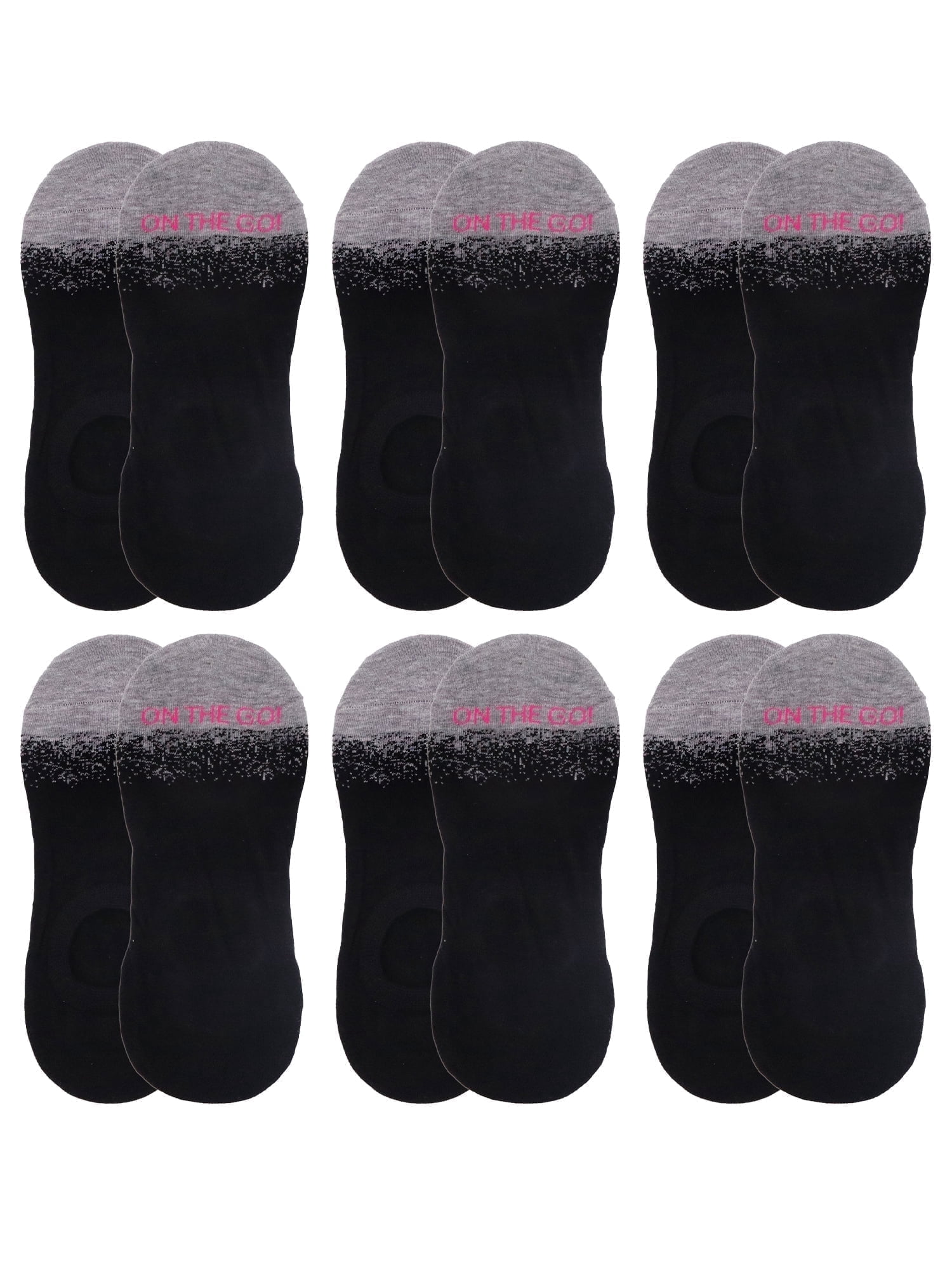 On the Go Women's Invisible Socks (6 Pair Pack, Black with Grey ...