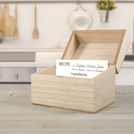 On the Surface Wood Rectangle Recipe Box with Recipe Cards, Paint Your ...