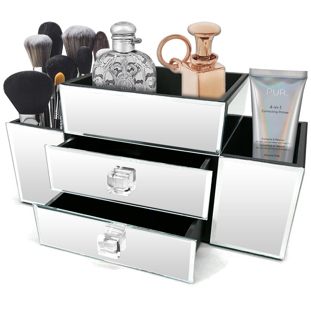 OnDisplay Emma 2 Drawer Tiered Mirrored Glass Makeup/Jewelry Organizer ...