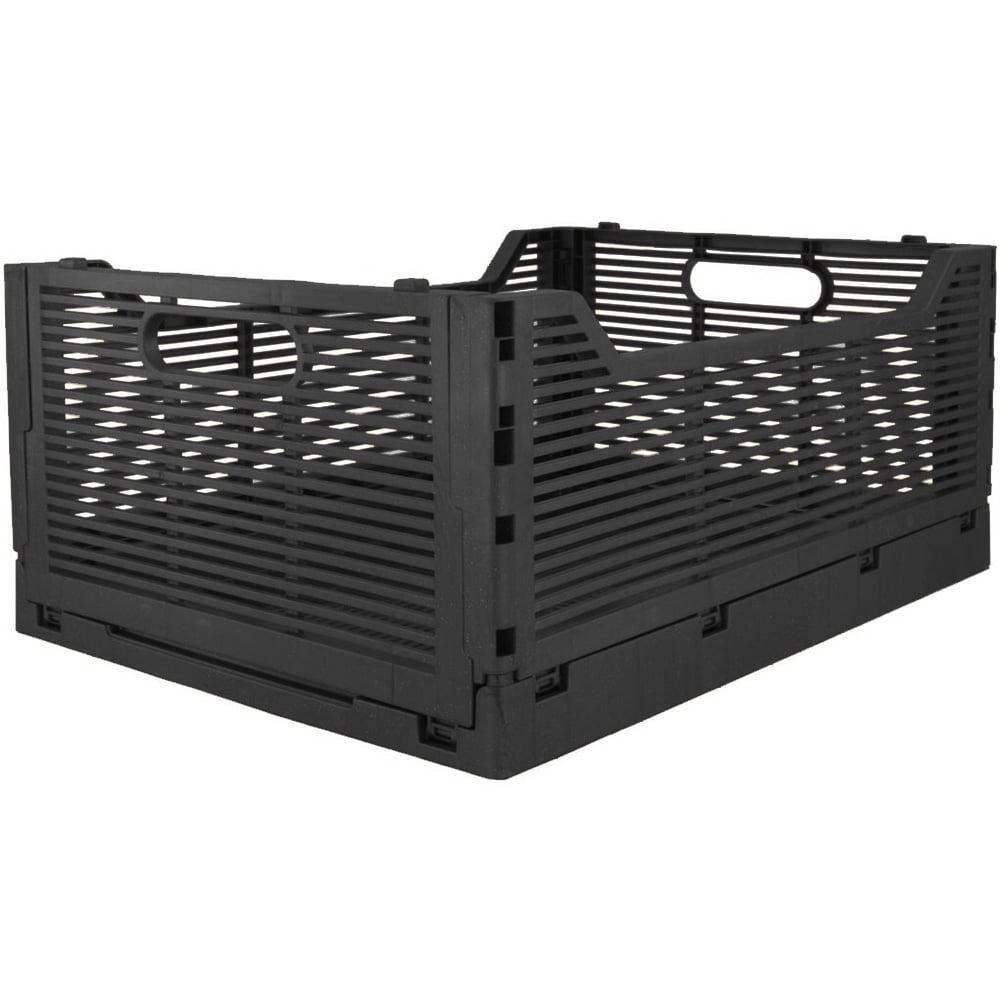 OnDisplay Stackable Folding Desk/Beauty/Closet Storage Crate (Black, 1 ...
