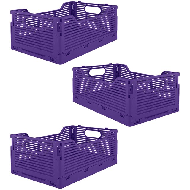 OnDisplay Stackable Folding Desk/Beauty/Closet Storage Crate (Purple, 3 ...