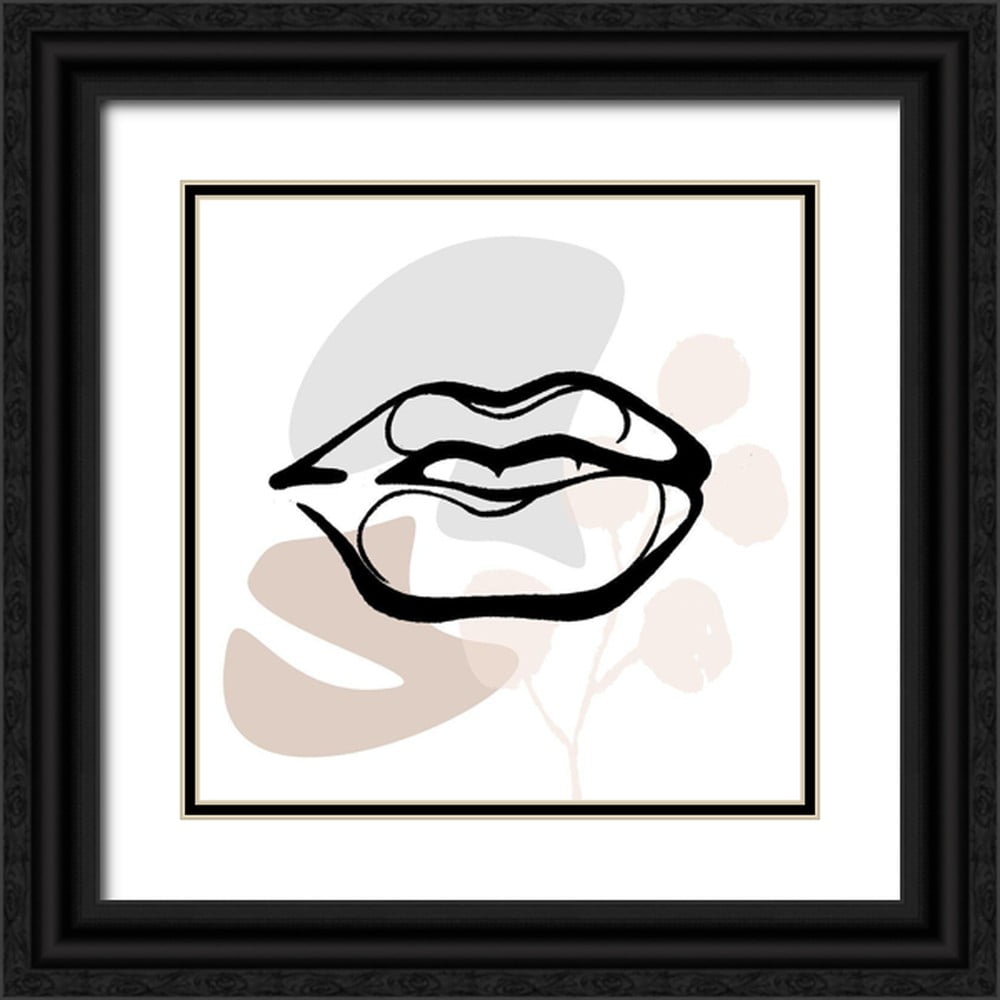 OnRei 15x15 Black Ornate Wood Framed with Double Matting Museum Art Print Titled - Scribble Lips ...