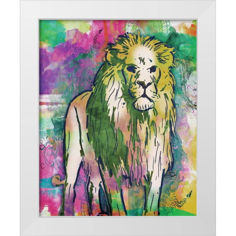 OnRei 15x18 White Modern Wood Framed Museum Art Print Titled - Lion ...