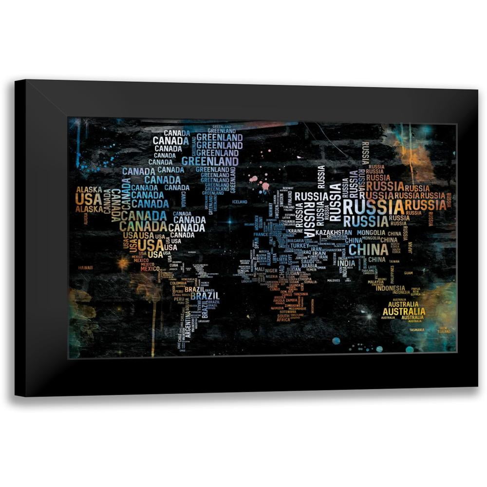 OnRei 18x13 Black Modern Framed Museum Art Print Titled - World Text ...