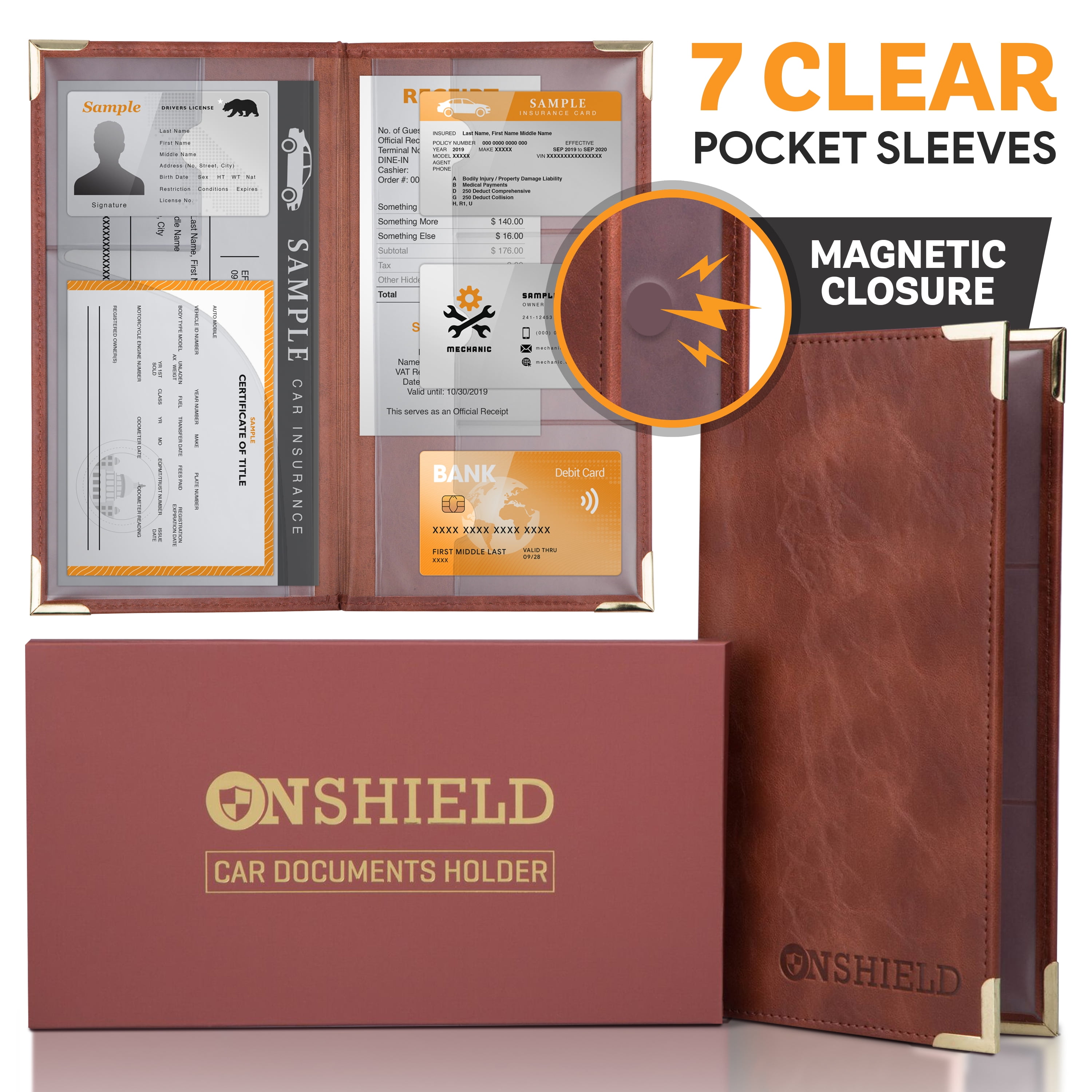 OnShield Car Insurance and Registration Holder Brown - PU Leather ...