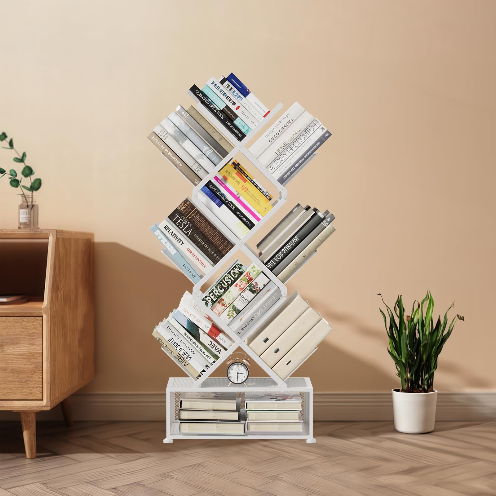 Onadak 9 Tier Folding Tree Bookshelf, Tall Bookcase with Storage ...