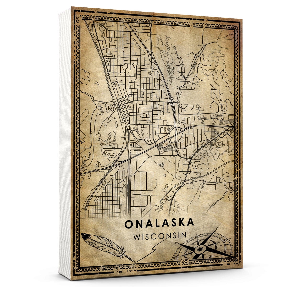 Onalaska Vintage Map Prints Canvas, Wisconsin Map Art Canvas, Canvas ...