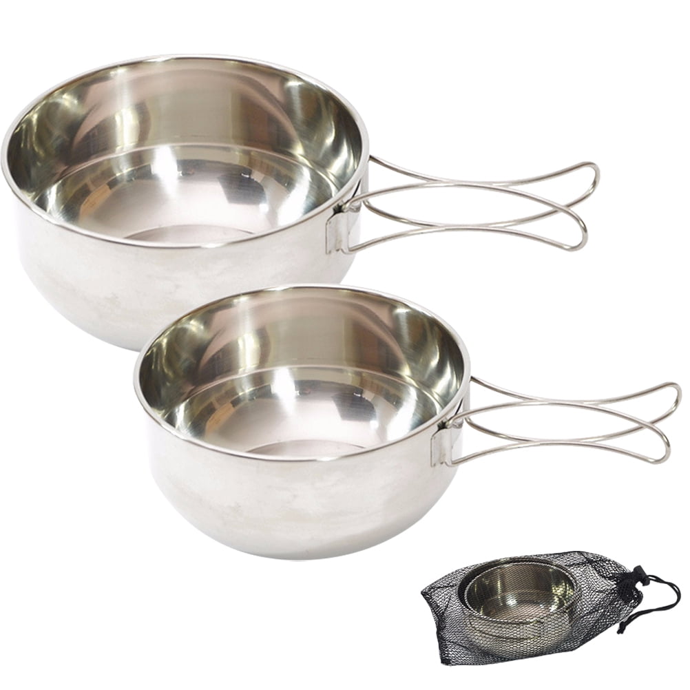 Onaparter 1 Set of Camping Bowl with Foldable Handle Stainless Steel ...
