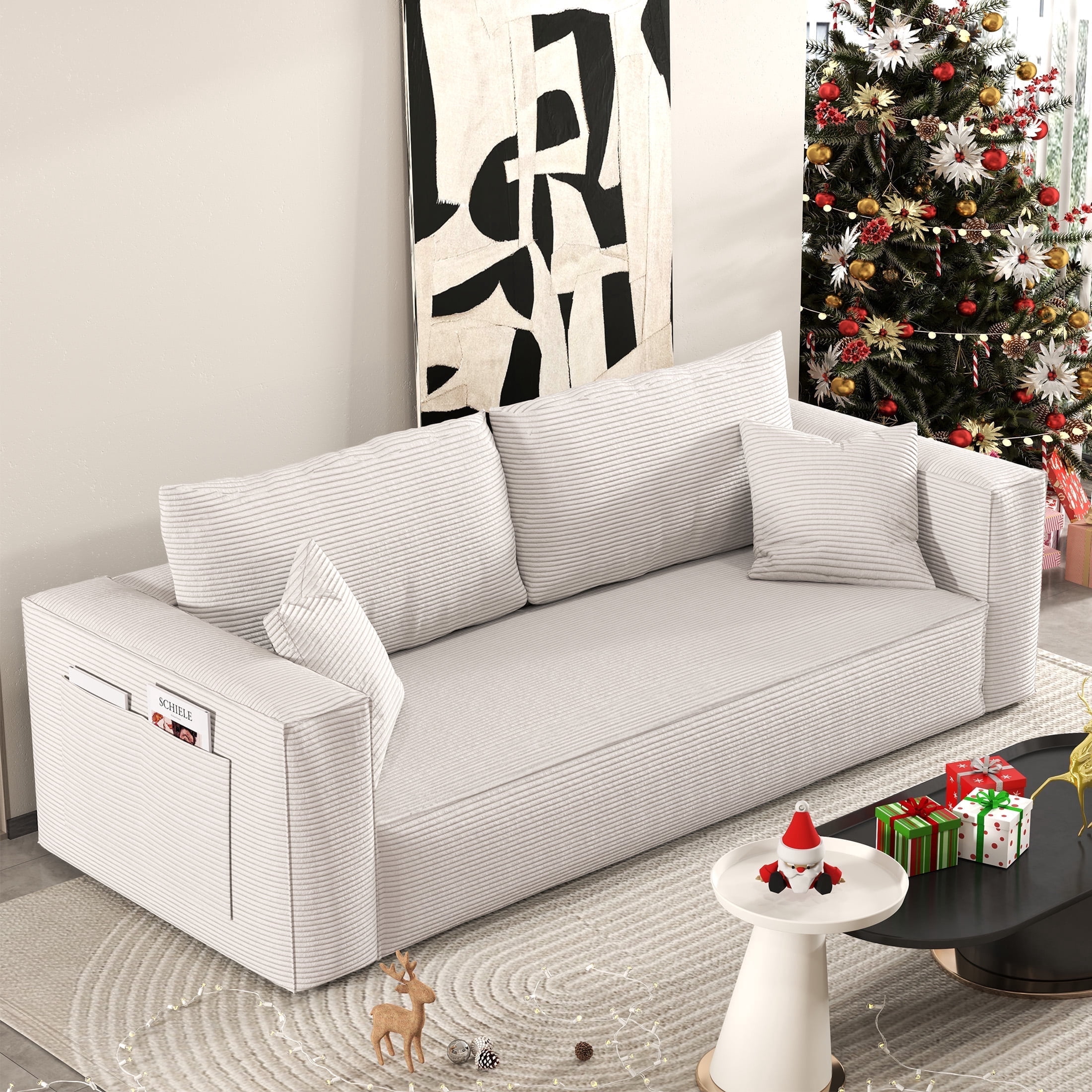Onbeam 89" Corduroy Sofa, 3-Seater Living Room Couch, Side Pocket, No ...