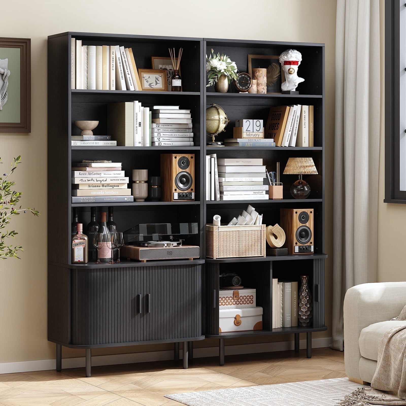 Rogalis 4 Tier Bookshelf Shelf Wooden Bookcase ,with Storage Cabinet ...