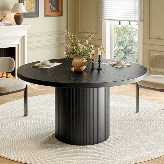 47" Round Dining Table for 4-6, Farmhouse Wood Kitchen Tables, Stable ...