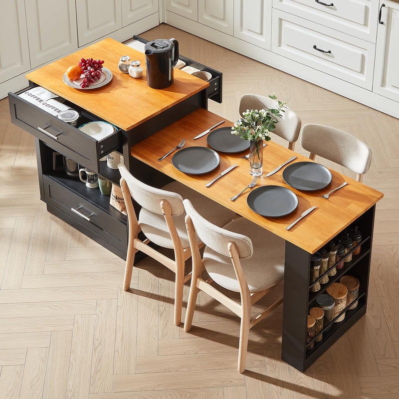 Onbrill 76" Kitchen Islands w/Extendable Dining Table, 2-6 Island Table ...