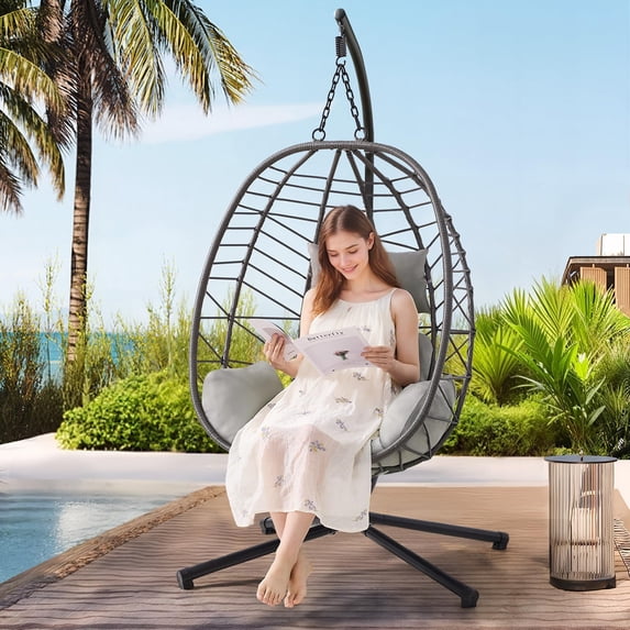 Onbrill Hanging Egg Chair with Stand, Outdoor Indoor Rattan Wicker Egg ...
