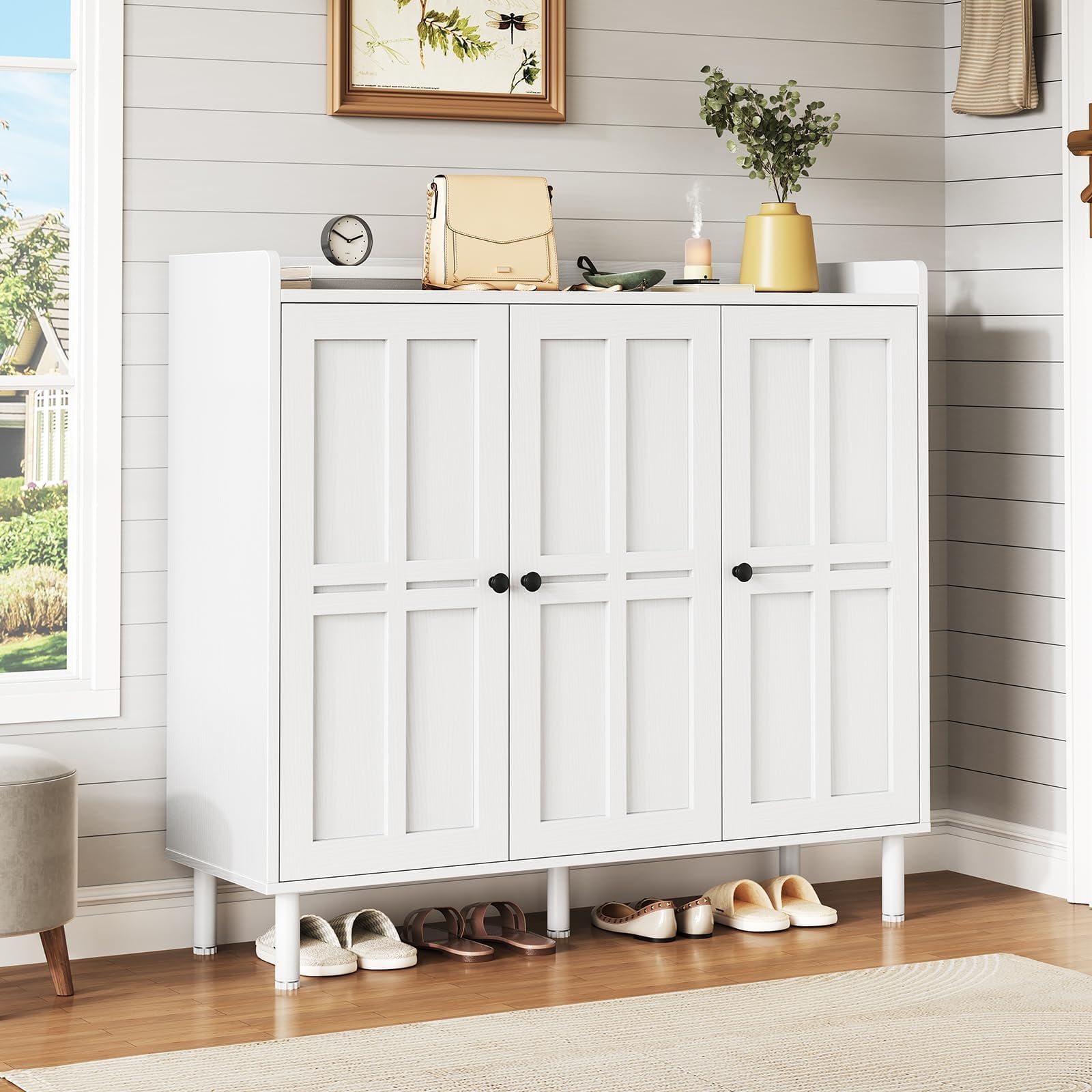 Onbrill Shoe Storage Cabinet w/3 Doors & Adjustable Shelves, 40" Tall ...