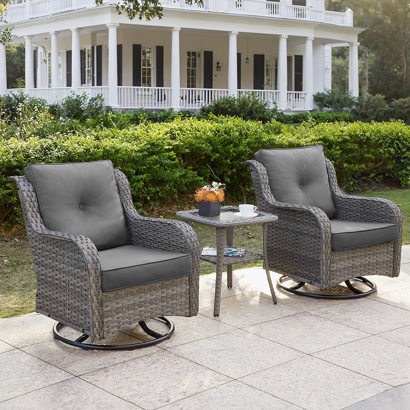 Onbrill Swivel Rocker Chairs Set of 2 w/Rattan Side, Wicker ...
