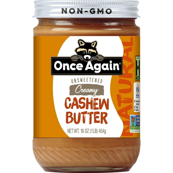 Once Again Natural Creamy Unsweetened Cashew Butter 16 oz - Walmart.com