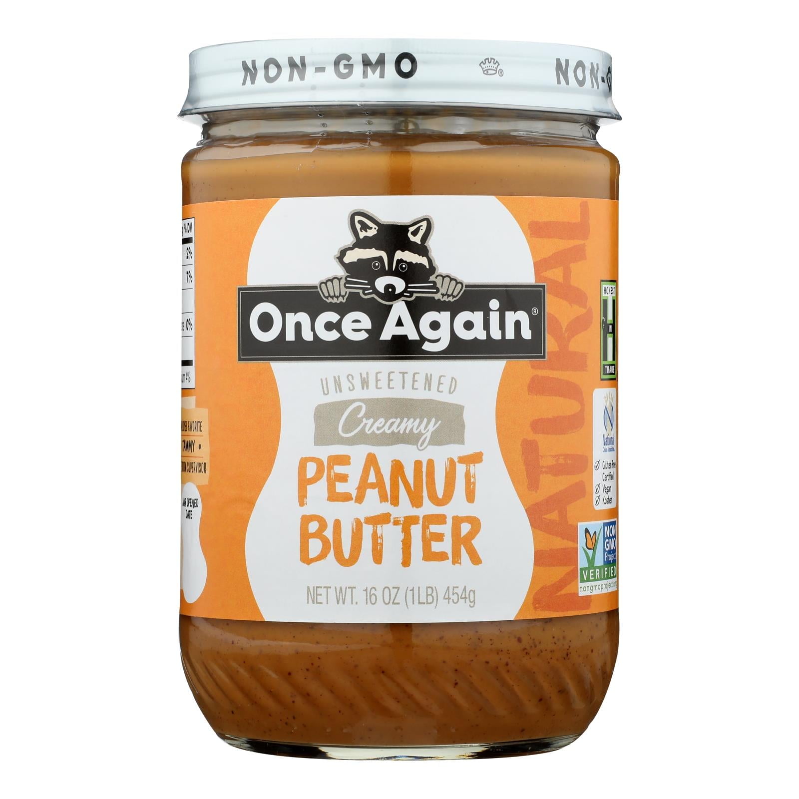 Once Again Natural Creamy Unsweetened Peanut Butter, Gluten Free, Vegan ...