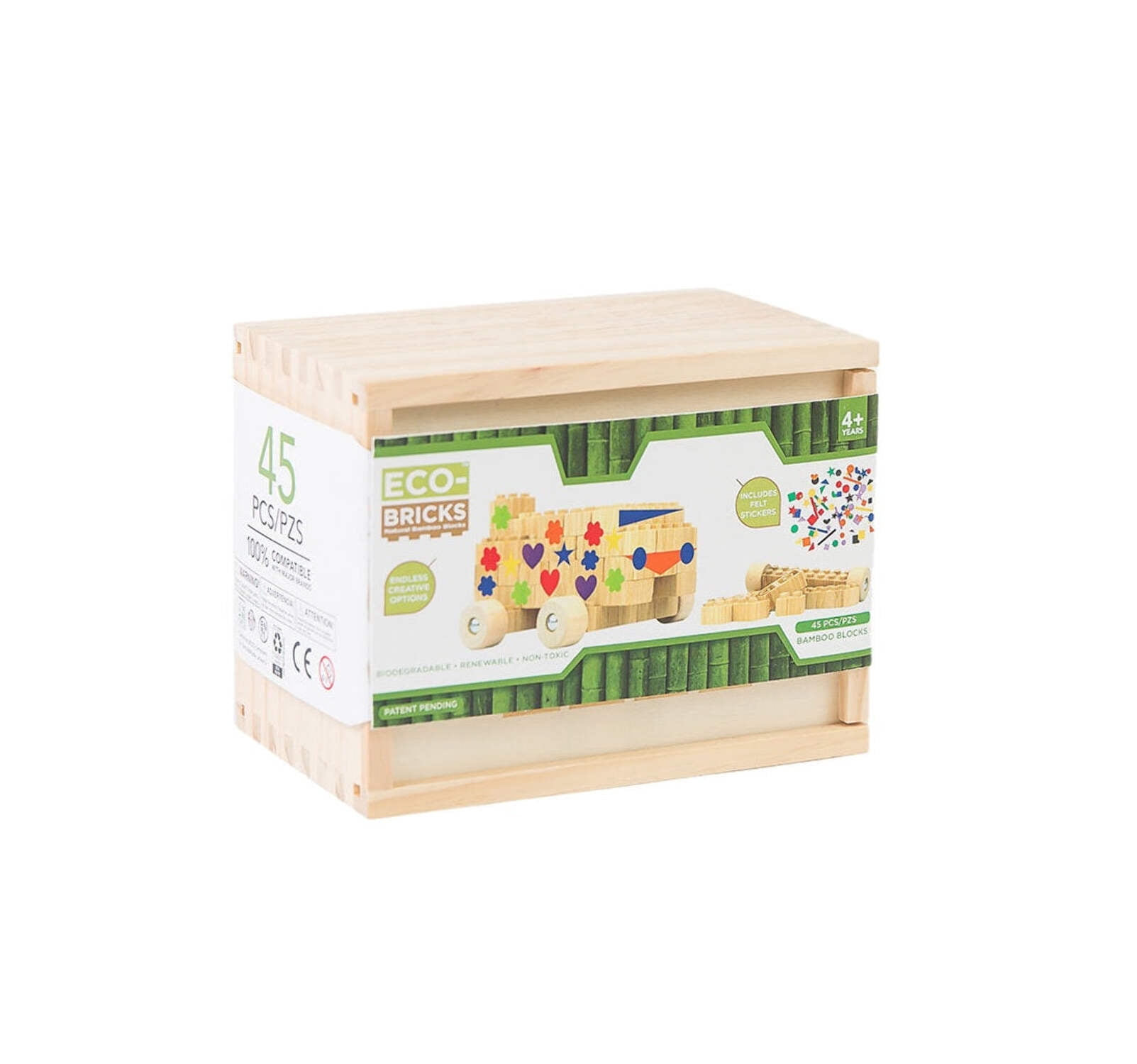 Once-Kids Eco-bricks Bamboo 45pcs + felt – Wooden Building Blocks Set ...