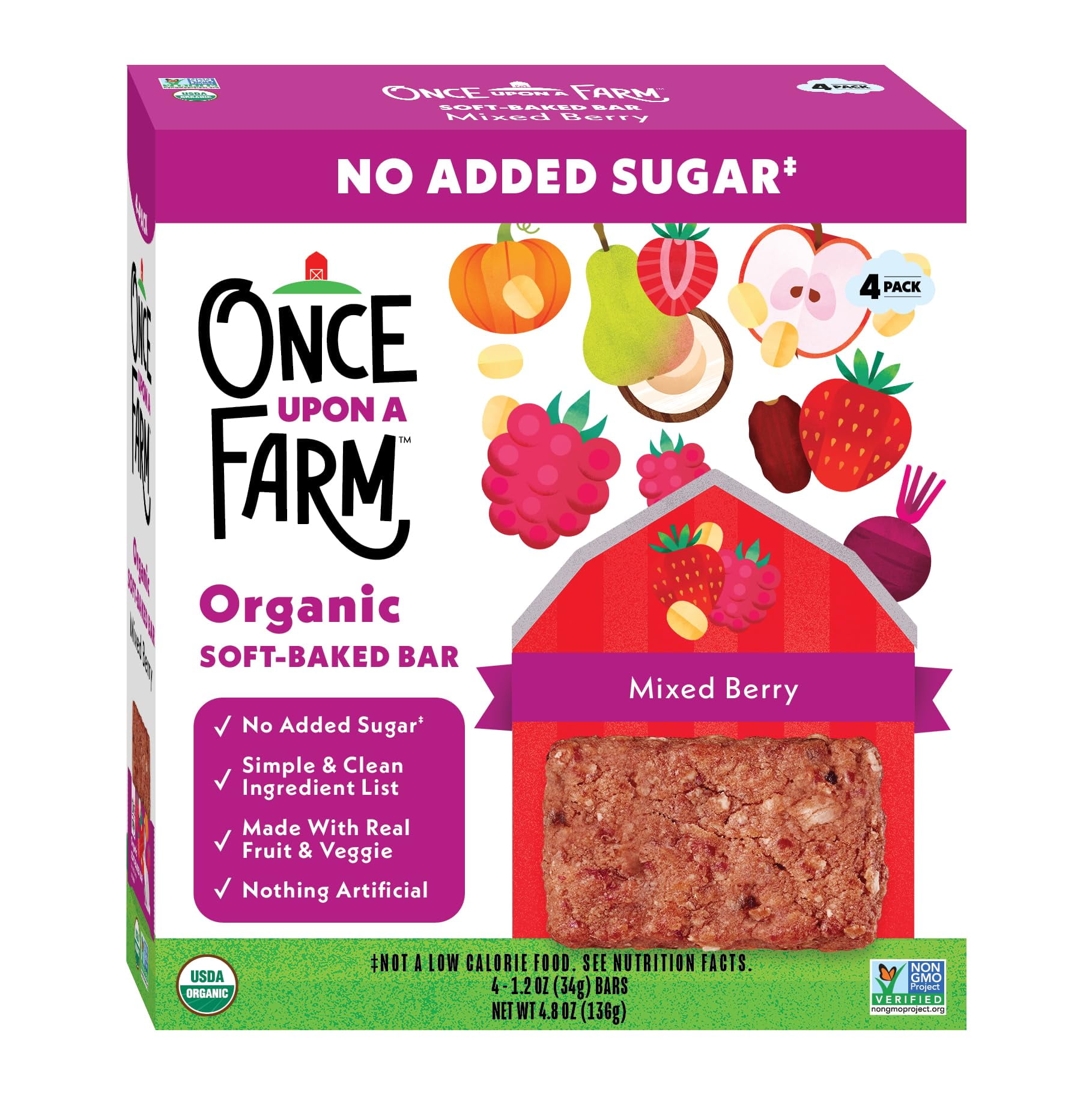 Once Upon a Farm Organic Mixed BSL1 Berry Soft-Baked Bars 4 Count Snack ...