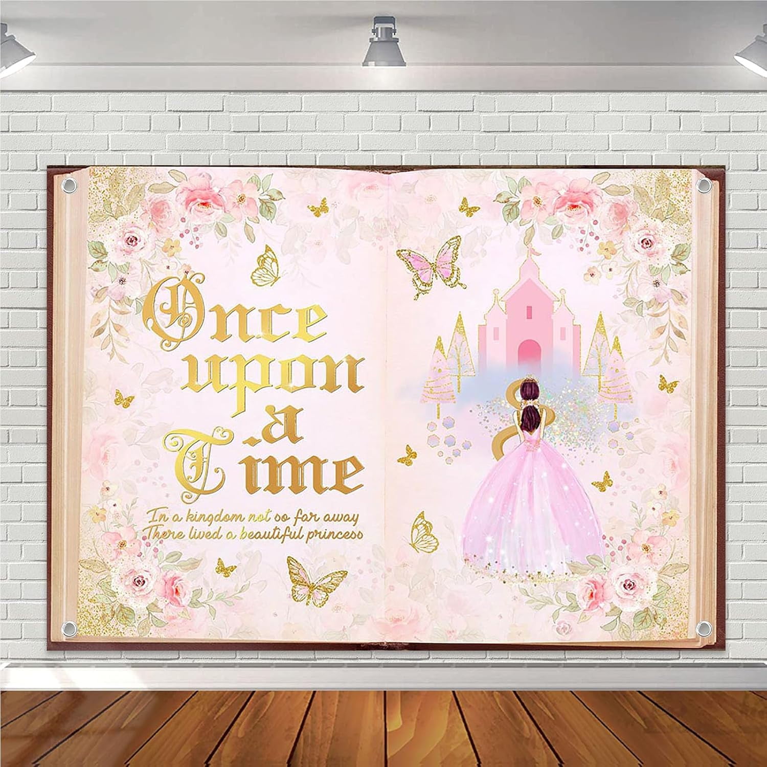 Once Upon A Time Backdrop Pink Fairy Tale Books Baby Shower Party ...