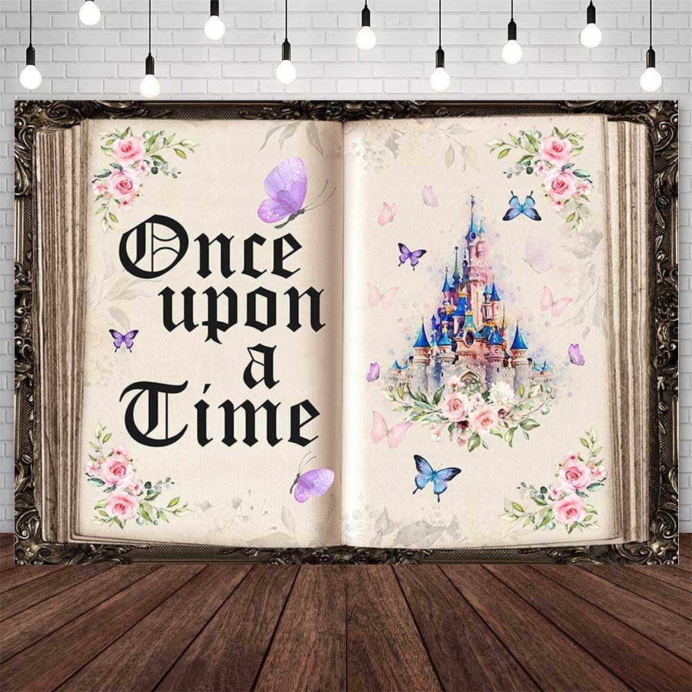 Once Upon a Time Backdrop Fairy Tale Pink Floral Books Wedding Party ...