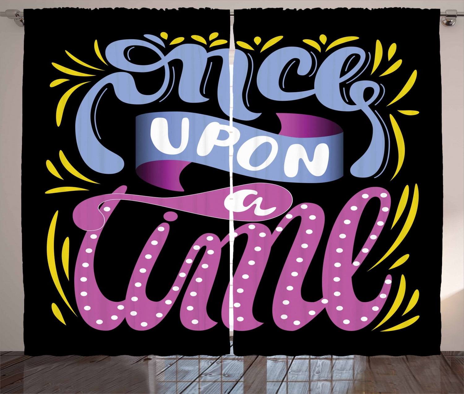 Once Upon a Time Curtains 2 Panels Set, Cute Nostalgic Hand Written ...