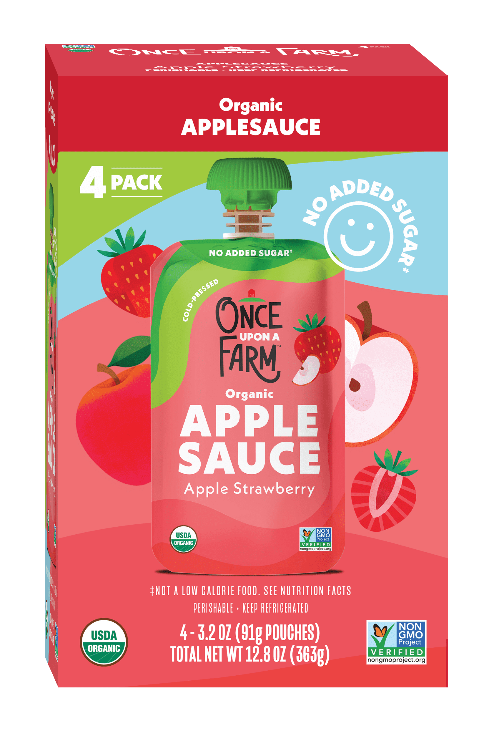 Once Upon a Farm Organic Refrigerated Kid's Snack Applesauce Apple Strawberry, 3.2oz Pouch (4 ...