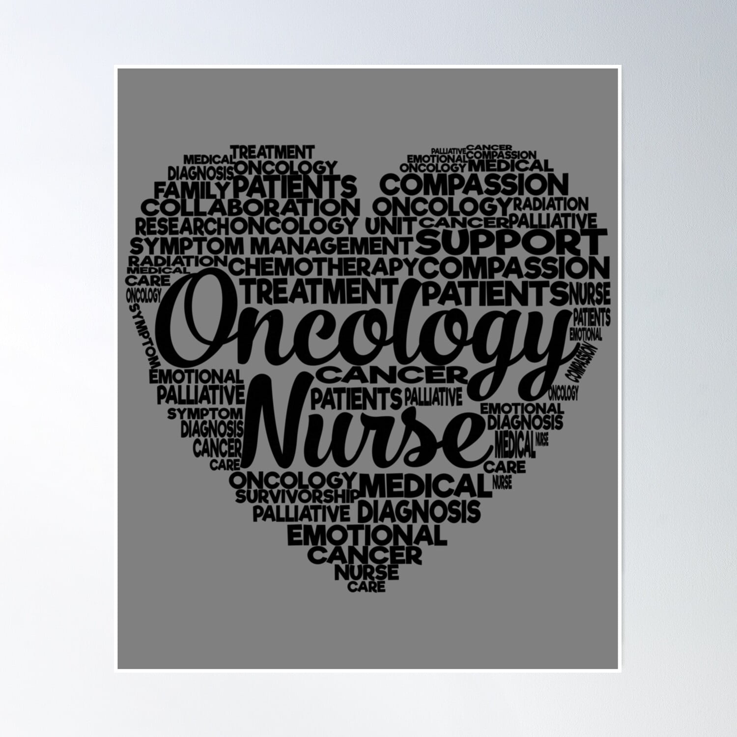 Oncology Nurse Word Cloud Heart Rn Oncology Nurse Gear Poster Wall Art ...