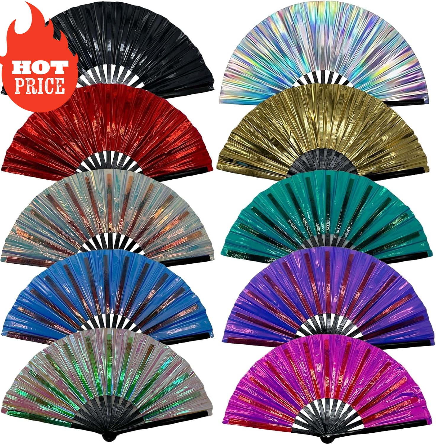 Oncpcare 2 Pcs Large Folding Hand Rave Fan, Flash Chinese Kung Fu Line ...