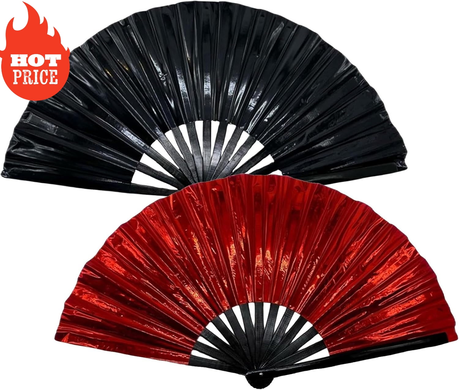 Oncpcare 2 Pcs Large Folding Hand Rave Fan, Flash Chinese Kung Fu Line ...