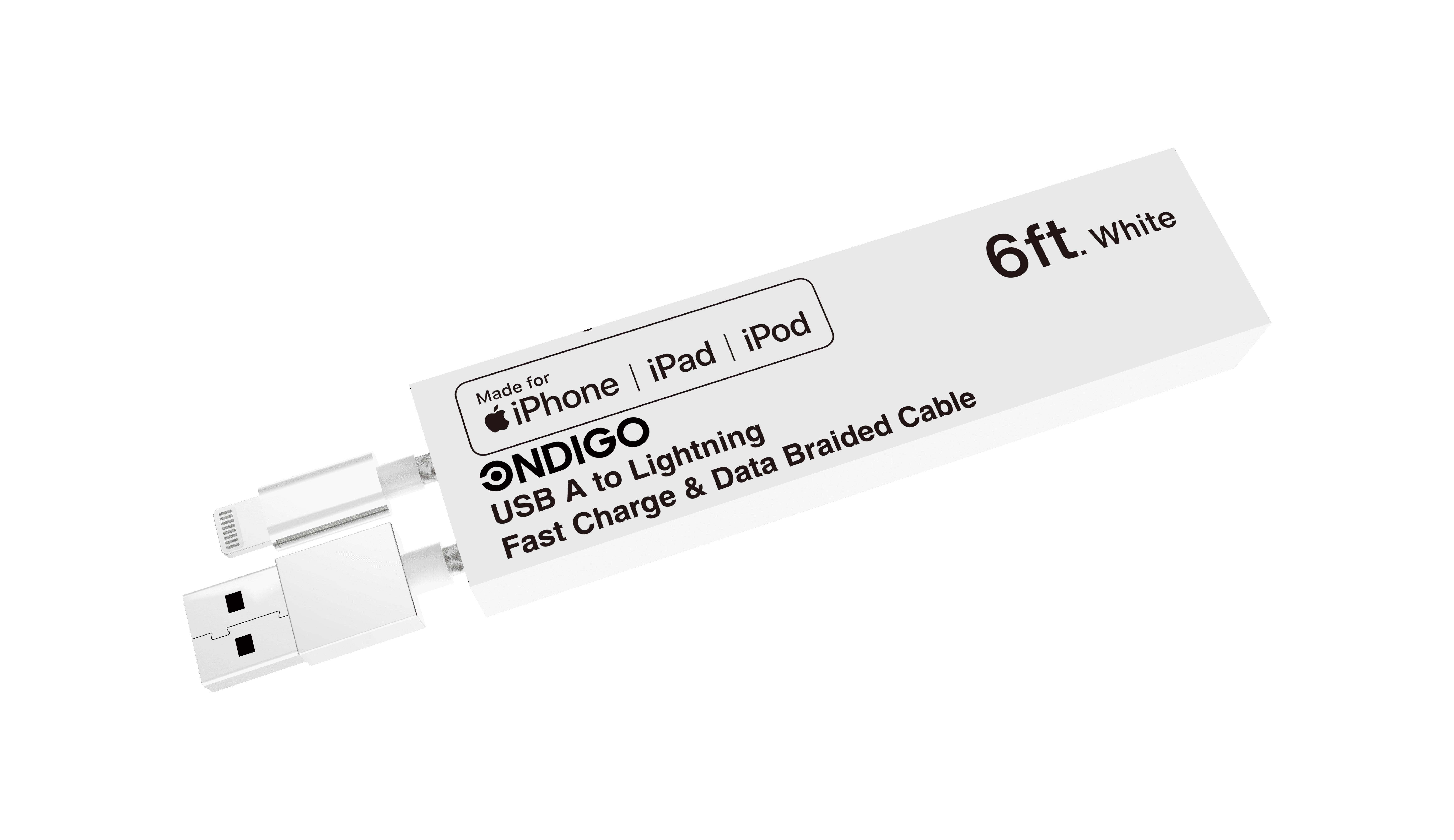Ondigo 6 Feet USB-A to MFi Lightning Fast Charge Braided Cable - White ...