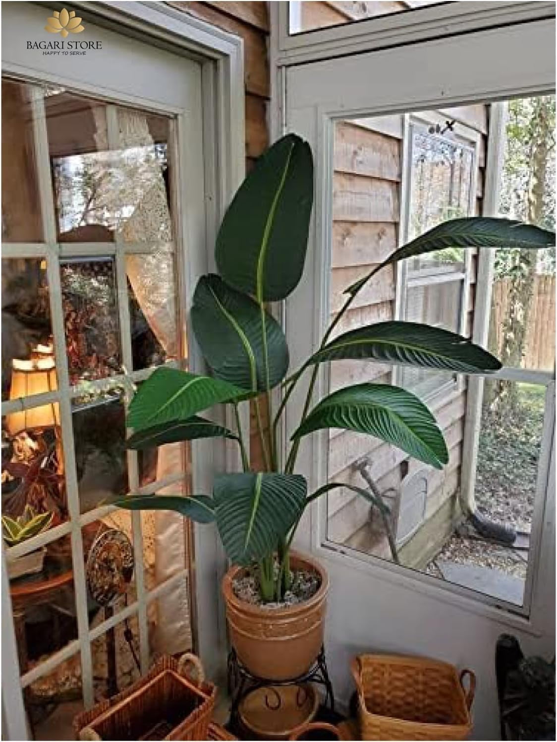 One 5 Foot Artificial Silk Bird of Palm Tree Potted Plant by Bagari ...