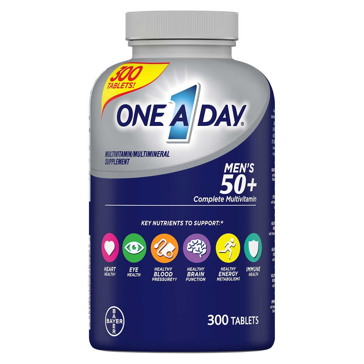 One A Day Men's 50+ Multivitamin, 300 Tablets, Supports Cell & Heart ...